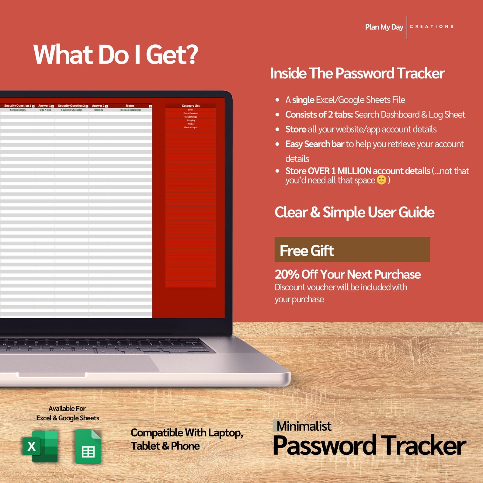 Red Theme Password Tracker Template | Easy-to-use Password Book | Daily ...