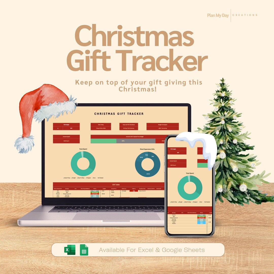 Simple Christmas Gift Tracker for Google Sheets and Excel | Budget Tool ...