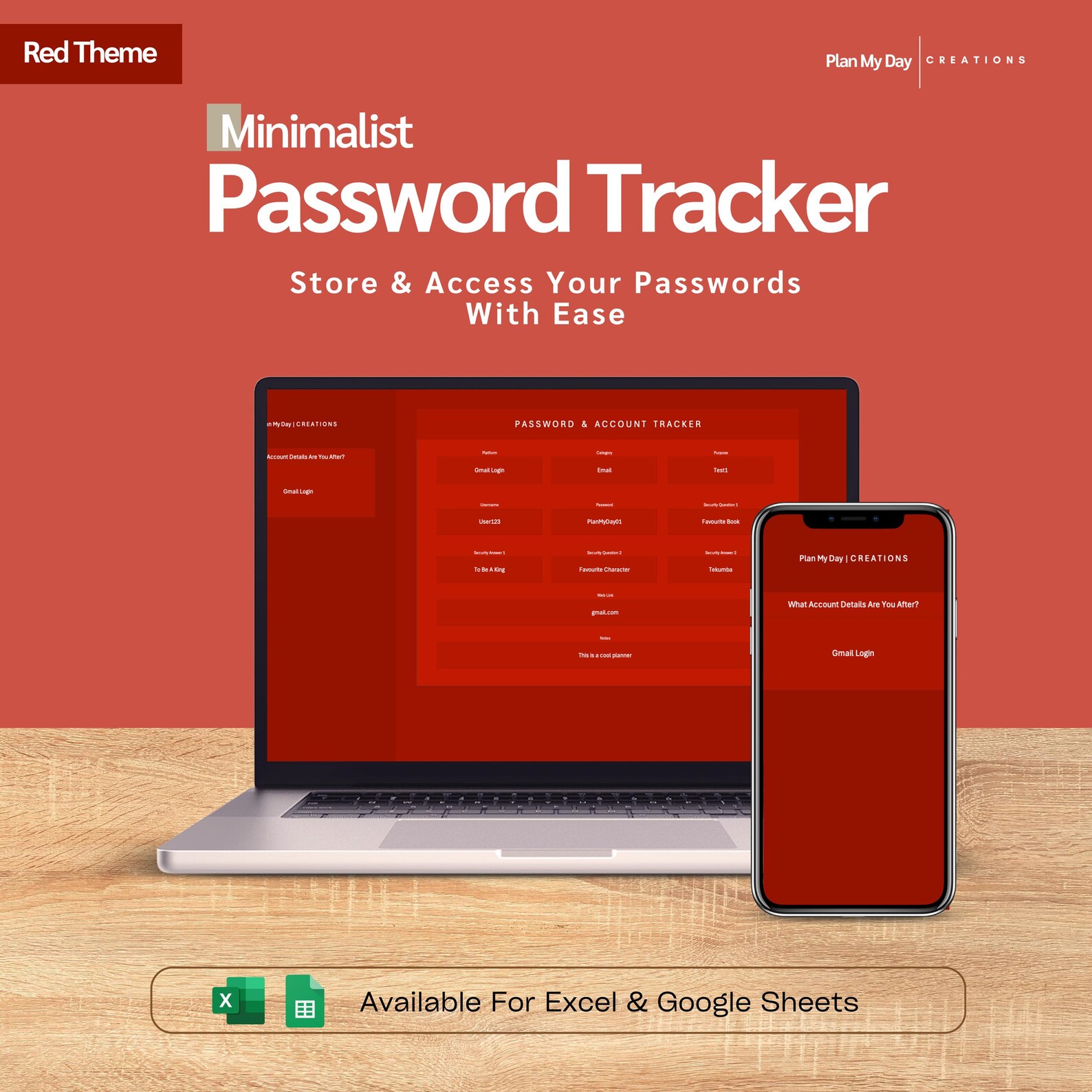 Red Theme Password Tracker Template | Easy-to-use Password Book | Daily ...