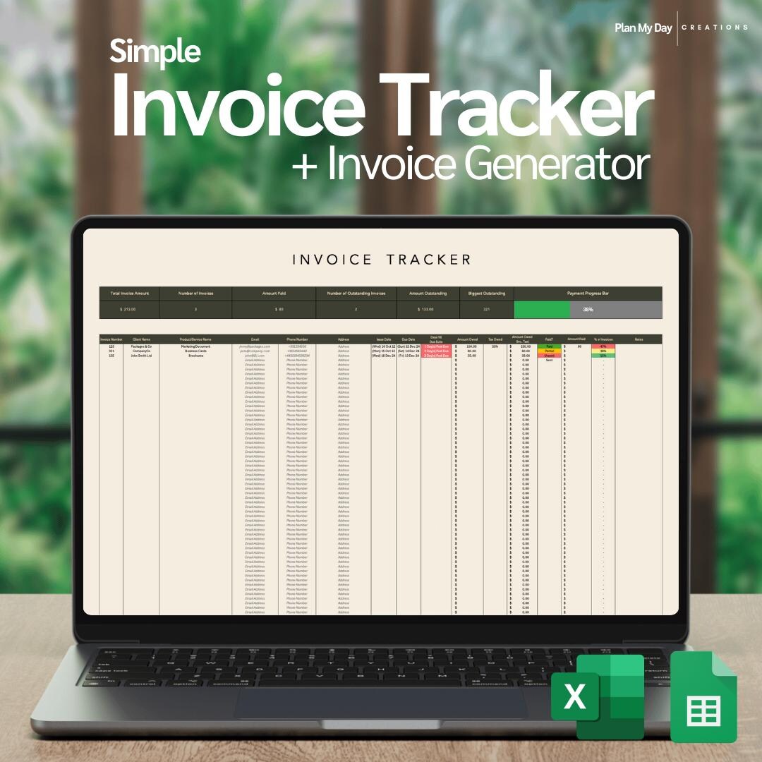 Invoice Spreadsheet Tracker and Generator for Excel and Google Sheets ...