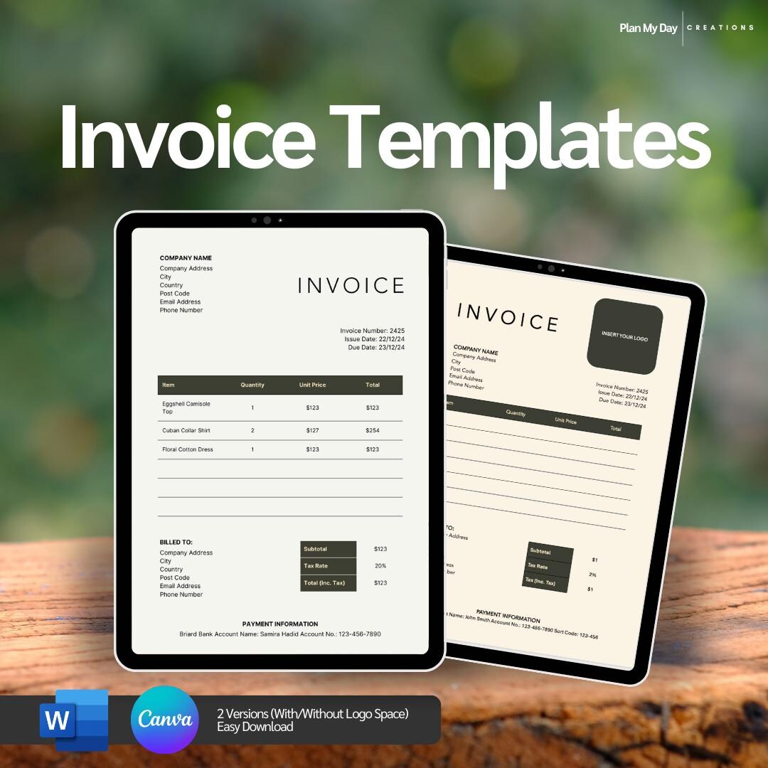 Invoice Templates for Canva and Microsoft Word | Customizable ...