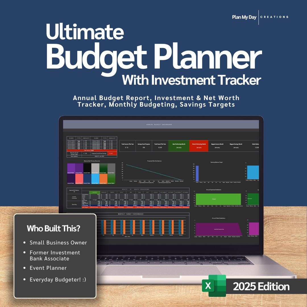 Budget Spreadsheet for Excel, Investment Tracker, Monthly Budget ...