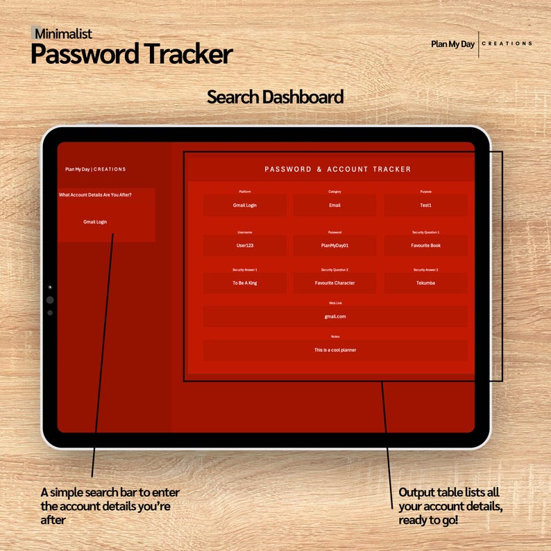 Red Theme Password Tracker Template | Easy-to-use Password Book | Daily ...