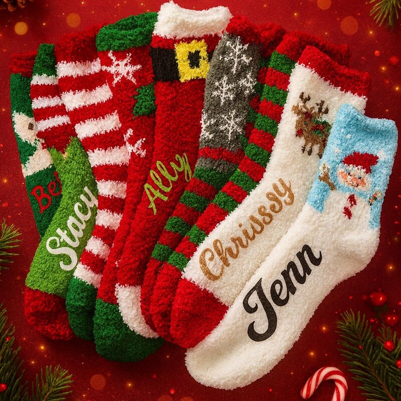 Christmas Fuzzy Socks - Etsy