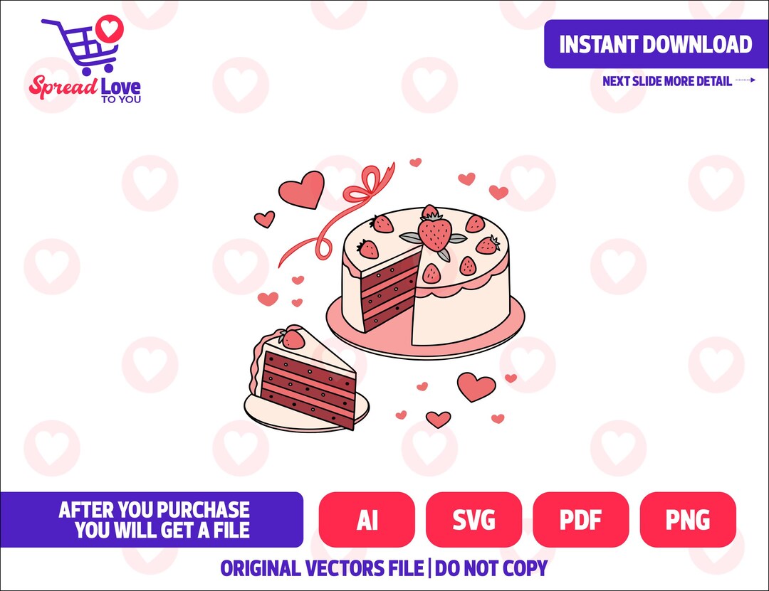 Romantic Valentine Cake Art SVG, PNG & Pdf for Cards and Gifts Vector ...