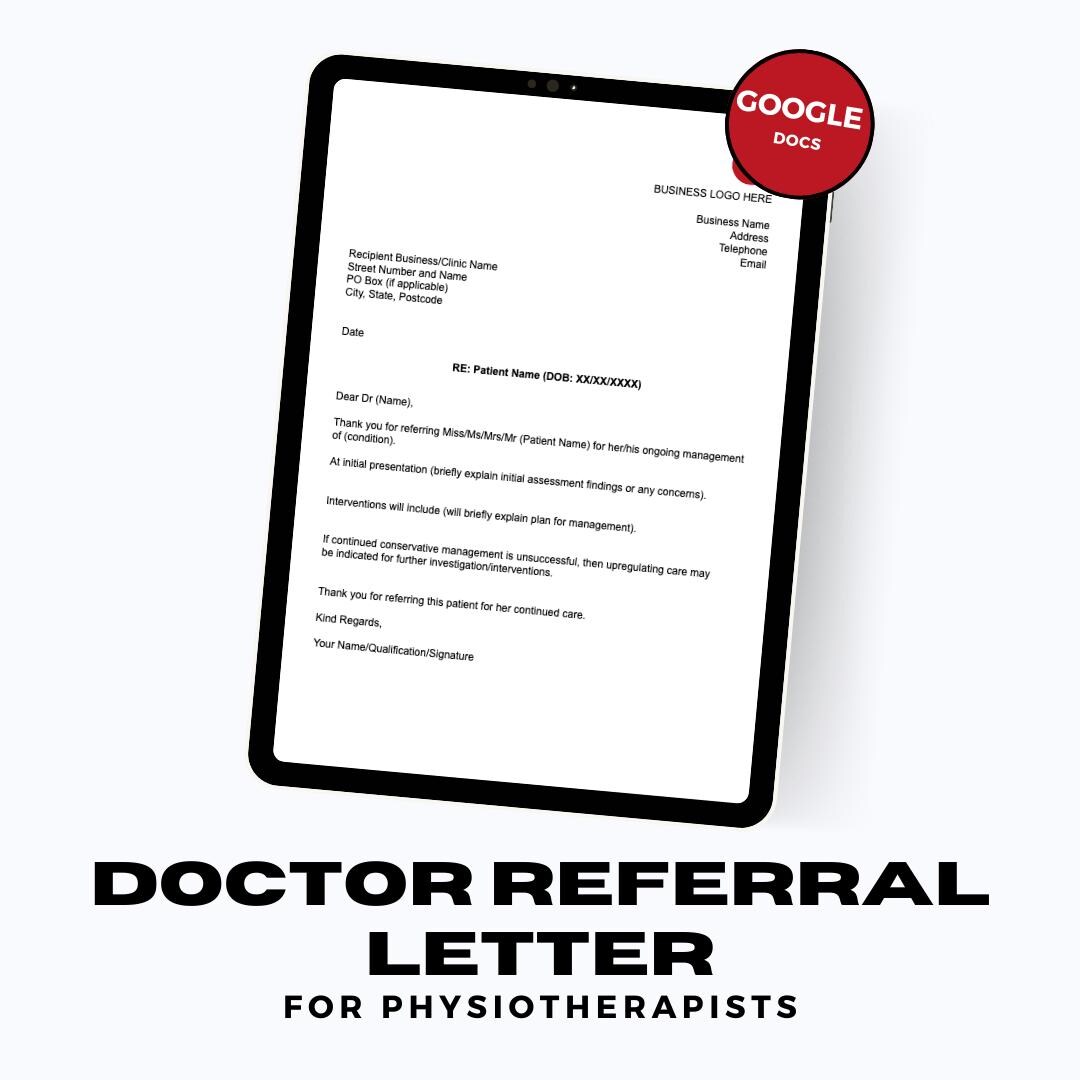 Physiotherapy GP Letter Template|editable Referral Letter|medical Note ...
