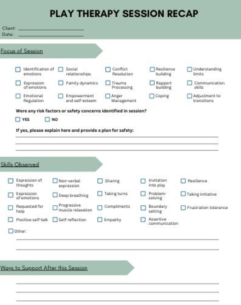Play Therapy Session Recap Template for Caregivers - Instant Download ...