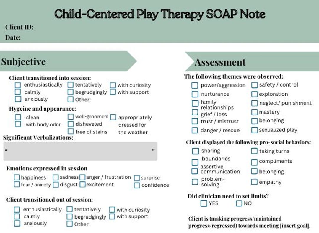 Play Therapy SOAP Note Template (GREEN) - Etsy