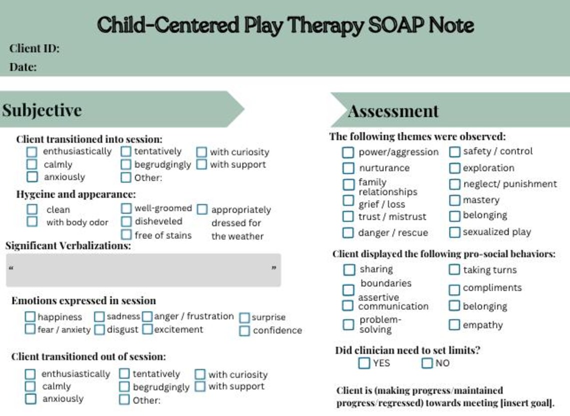 Play Therapy SOAP Note Template (GREEN) - Etsy