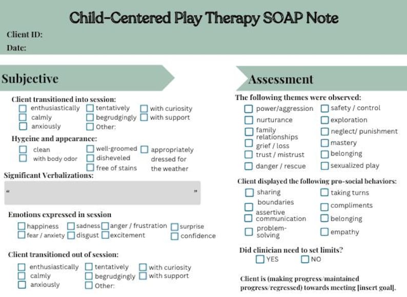 Play Therapy SOAP Note Template (GREEN) - Etsy