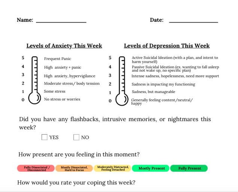 Digital Trauma-informed Therapy Check-in Template for Clients: Assess ...