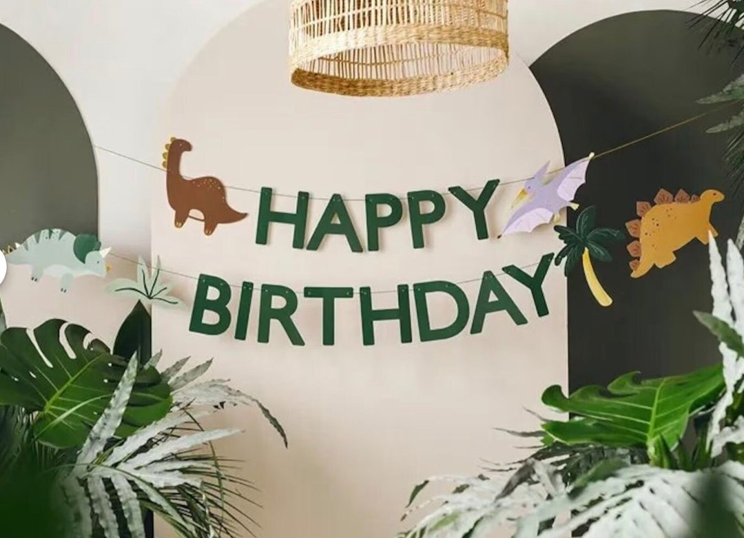 Dinosaur Birthday Banner Dinosaur Birthday Garland Three Rex Party ...
