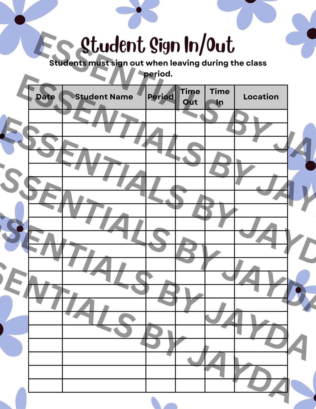 Classroom Student Sign Out Sheet - Etsy