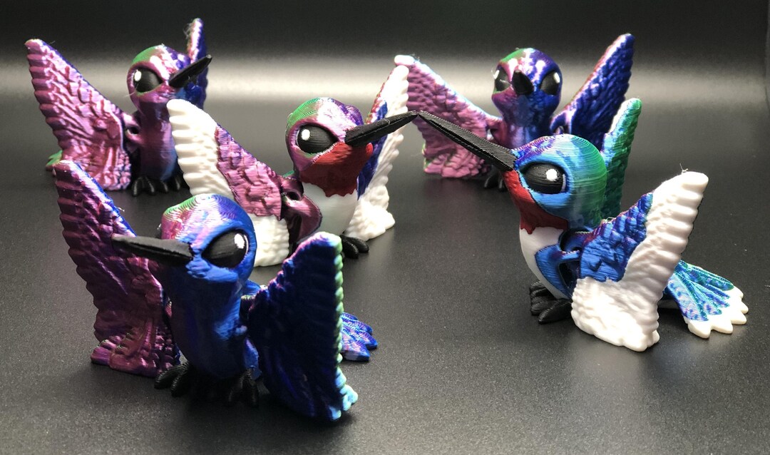3D Printed Articulated Hummingbird - Colorful Flexible Bird Figurine ...