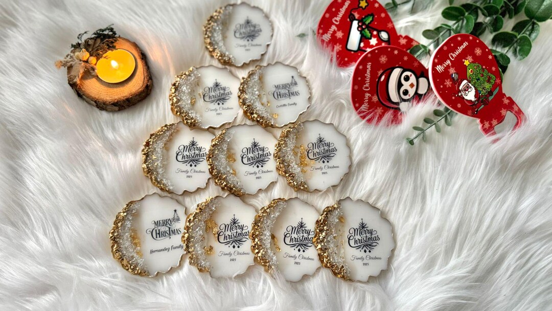 Personalized Christmas Resin Magnet • Family Name Gold Geode Keepsake ...