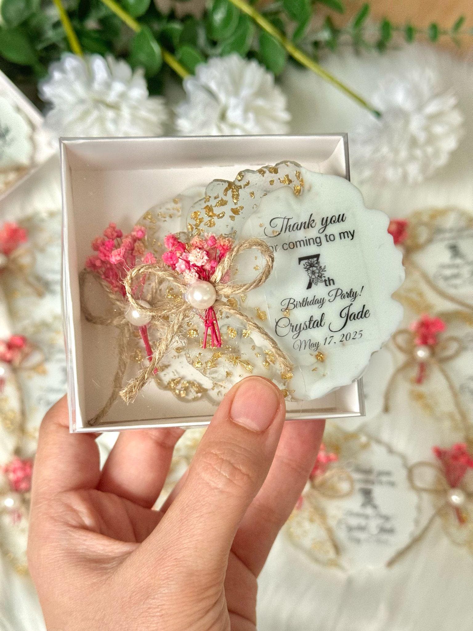 Personalized Birthday Magnet Favors: Gold or Silver, Floral Decoration ...
