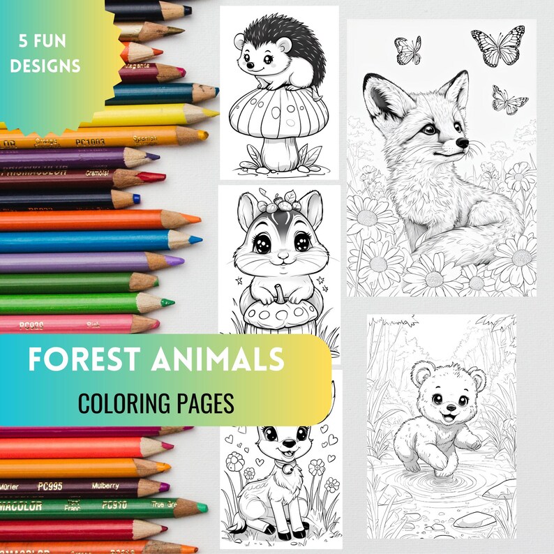 Coloring Book Pages for Kids Forest Animals Instant Download - Etsy