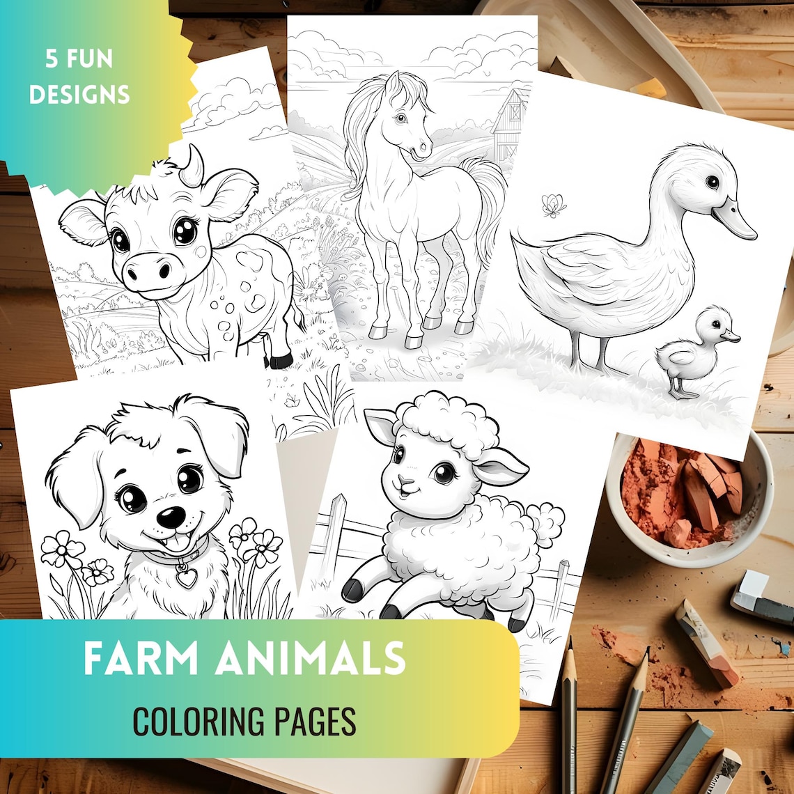 Coloring Book Farm Animals Coloring Pages for Kids Adults Toddlers ...