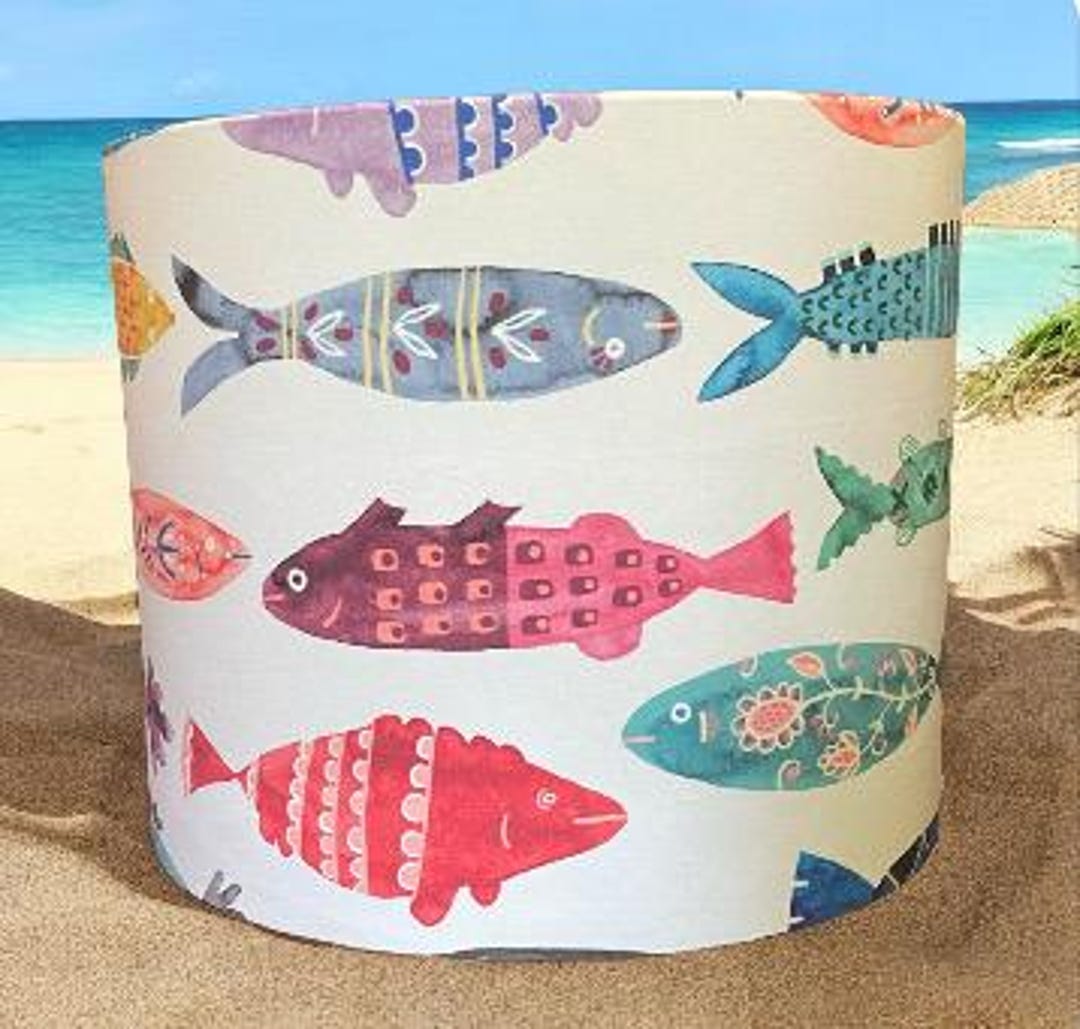 Lake House Lampshade, Funky Fish Handmade Cotton Lampshade, Ocean ...
