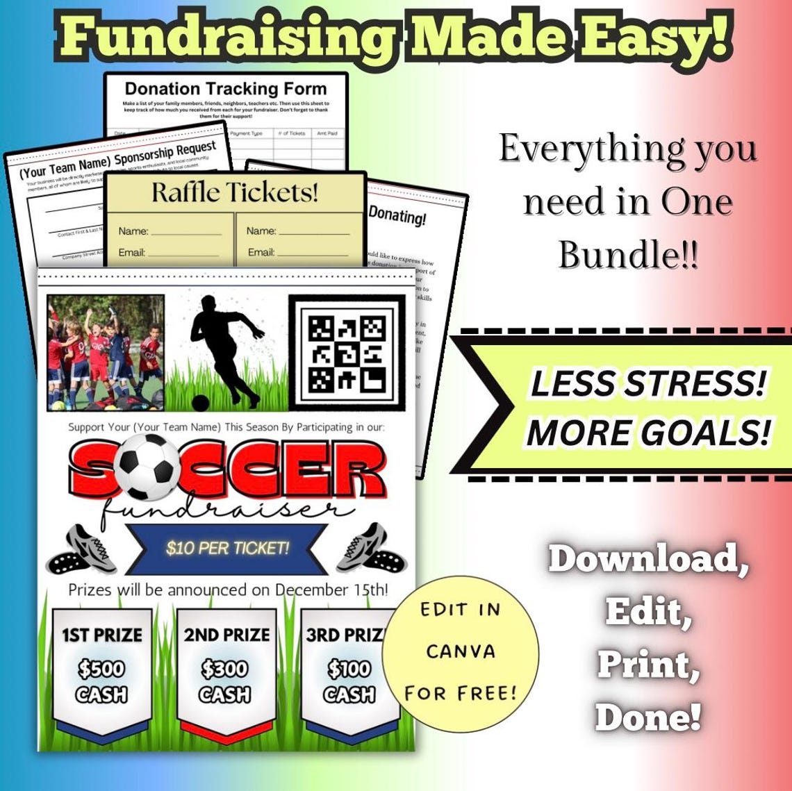 Soccer Raffle Fundraiser Flyer Bundle Kit Sports Mom Event Party Plan ...