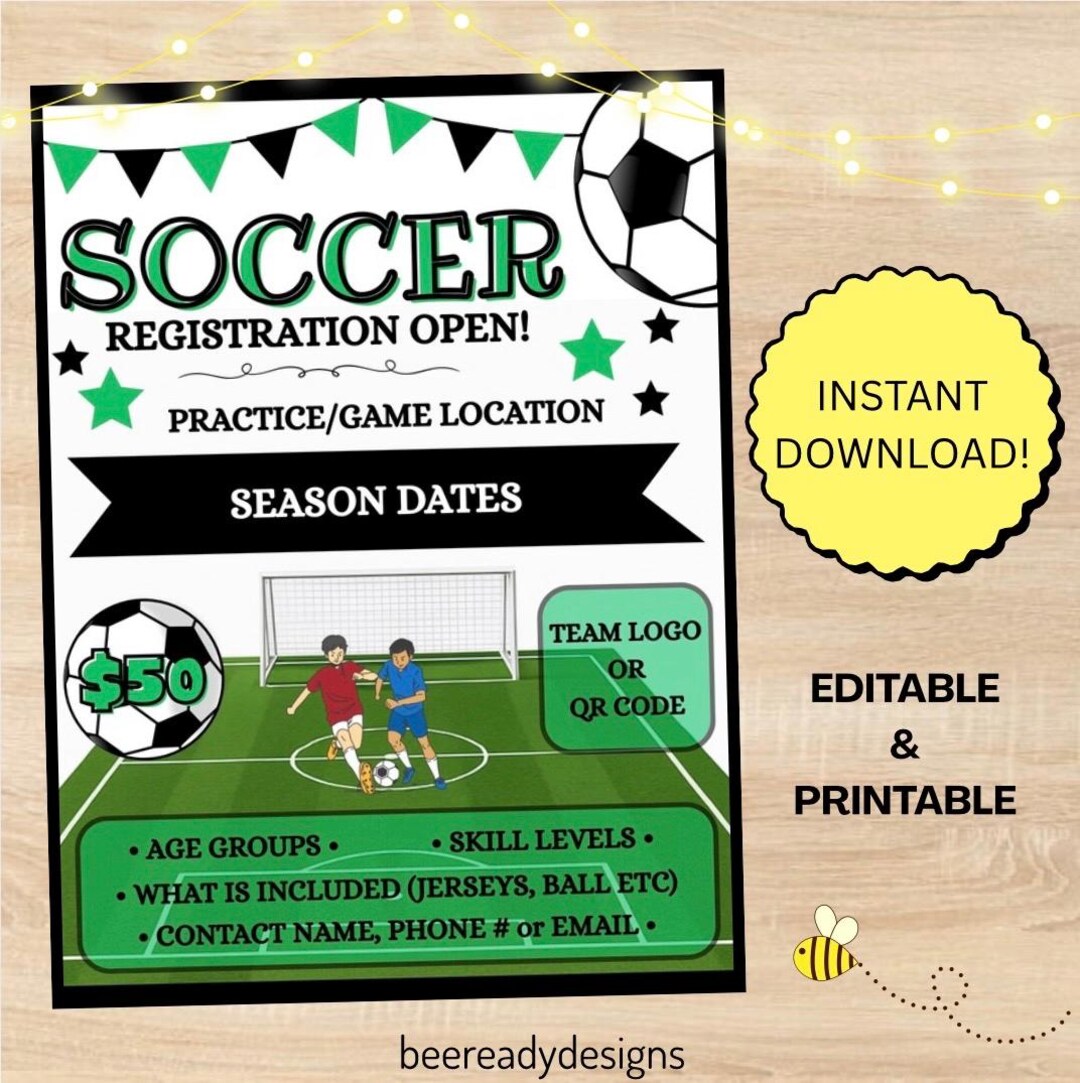 Fall Soccer Registration Flyer Template. Youth Sports Sign up Form ...