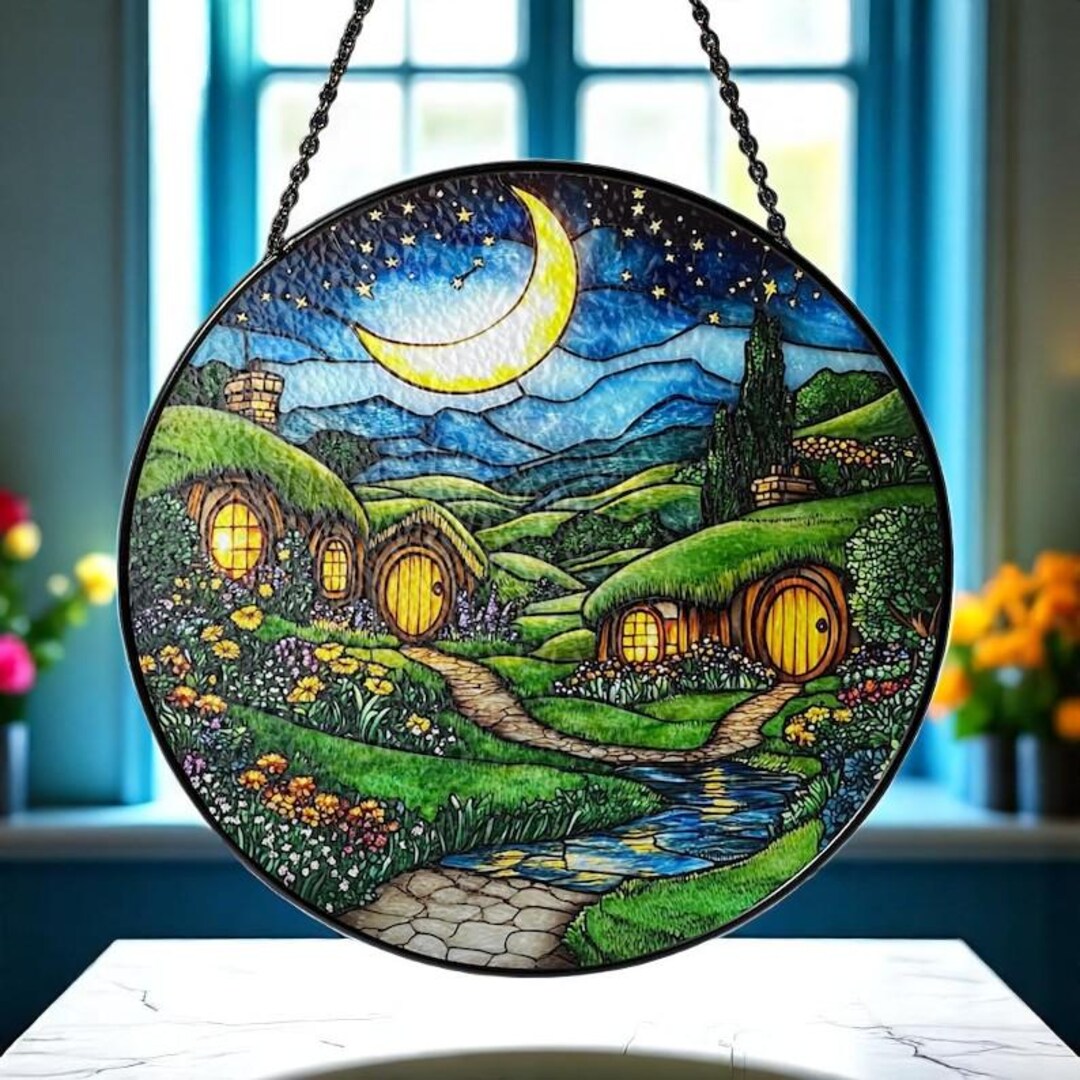 Hobbit Shire Suncatcher Ornament – Flat Acrylic Stained Glass Decor for ...