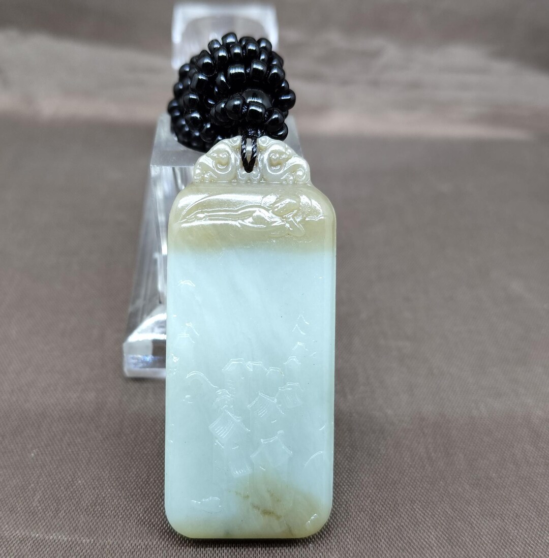 Natural White Jade Carved Landscape Pattern, Jade Necklace,chinese ...