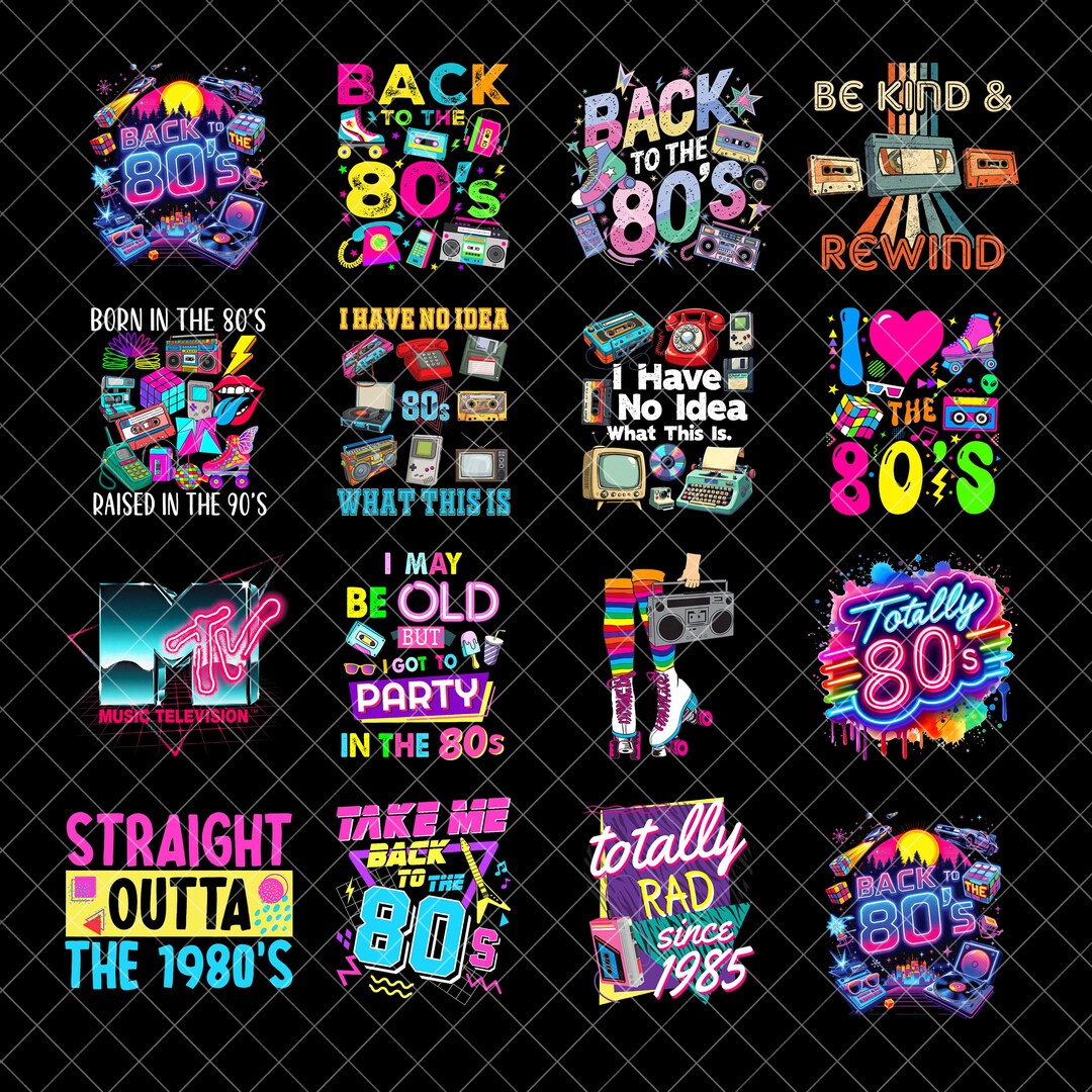 Throwback to the 80s Bundle, 80s Graphics, Png Bundle, Back to 80s, 80s ...