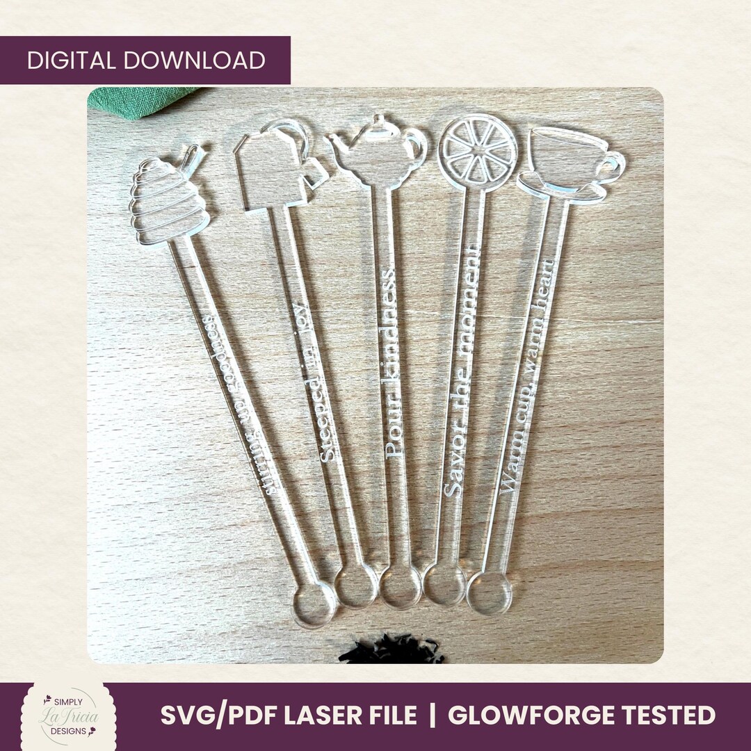 Laser Cut Drink Stirrer SVG Set Tea Themed Stir Sticks SVG Digital File ...