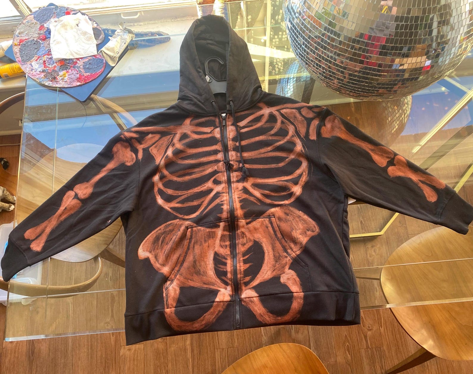 Bleach Painted Skeleton and Wings Zip-up Hoodie - Etsy