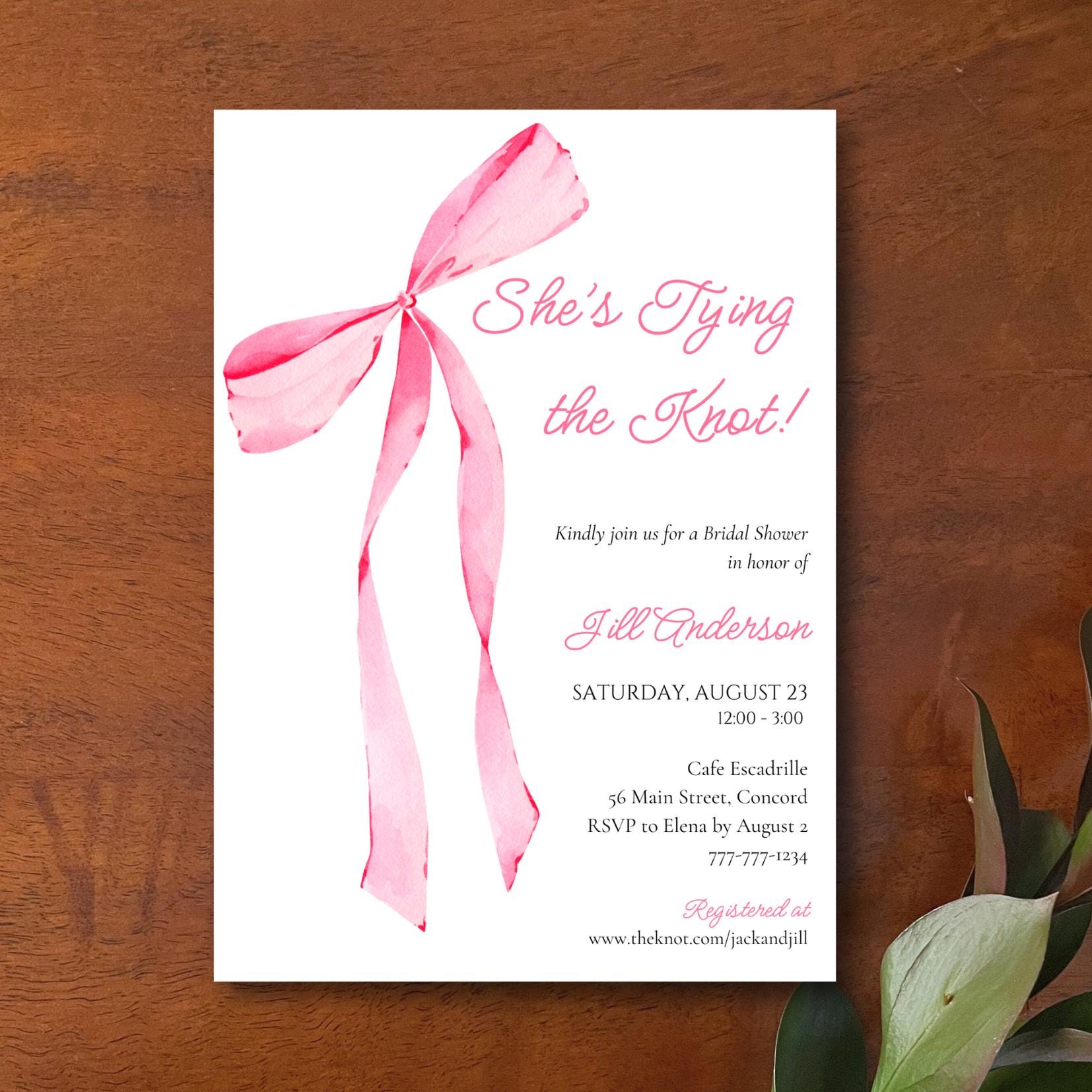 She's Tying the Knot Bridal Shower Invitation Template: Pink Bow Evite ...
