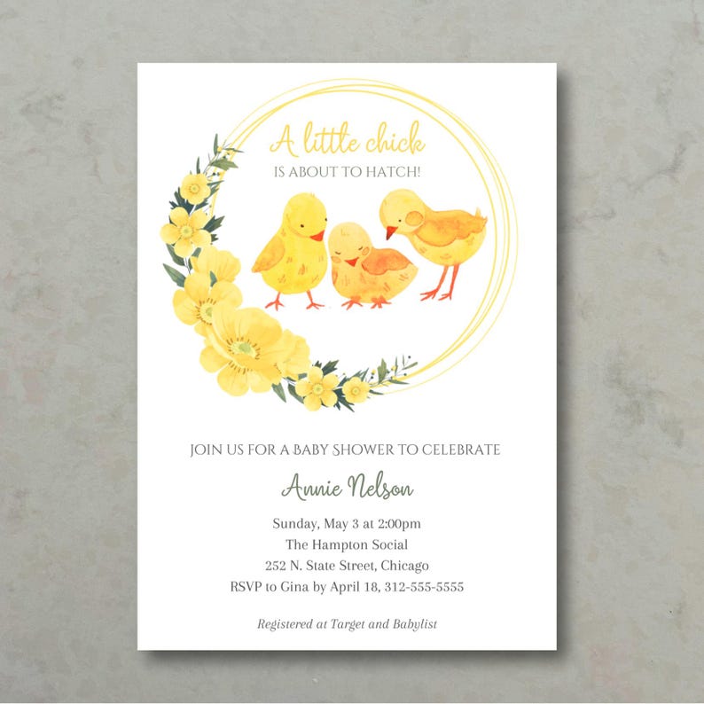 Editable Yellow Baby Shower Invitation, Electronic Baby Chick Shower ...