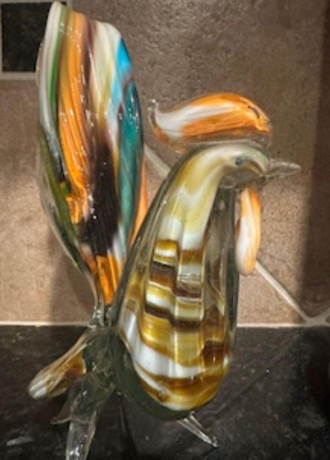 Murano-style Hand Blown Glass Rooster Figurine-multicolor Swirl Art ...