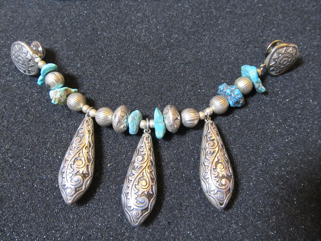 Vintage Native American Collar Chain Silver and Turquoise - Etsy
