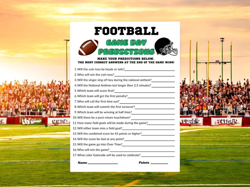 Football Game Predictions: Super Bowl Party Game (instant Download) - Etsy