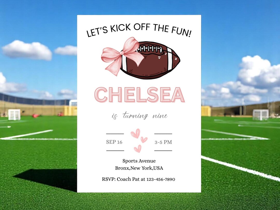Football Birthday Party Invitation, Girls Football Invitation, Pink ...