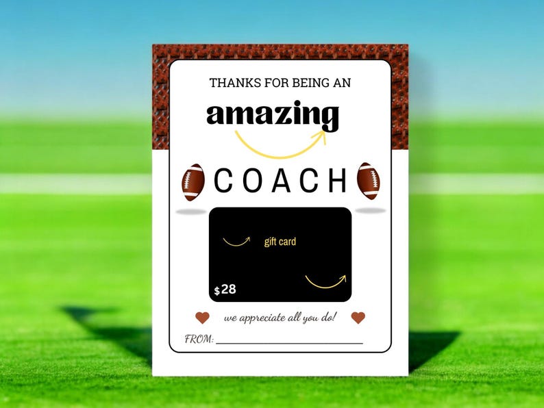 Football Coach Thank You Card: Printable Gift Card Holder (digital ...