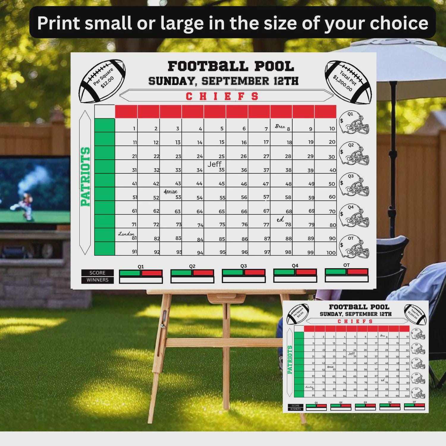 Football Squares Pool Game, 100 Squares Chart (editable Canva Template ...