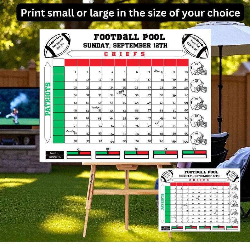 Editable Football Pool 100 Squares Chart: Game Day Fun (canva Template ...