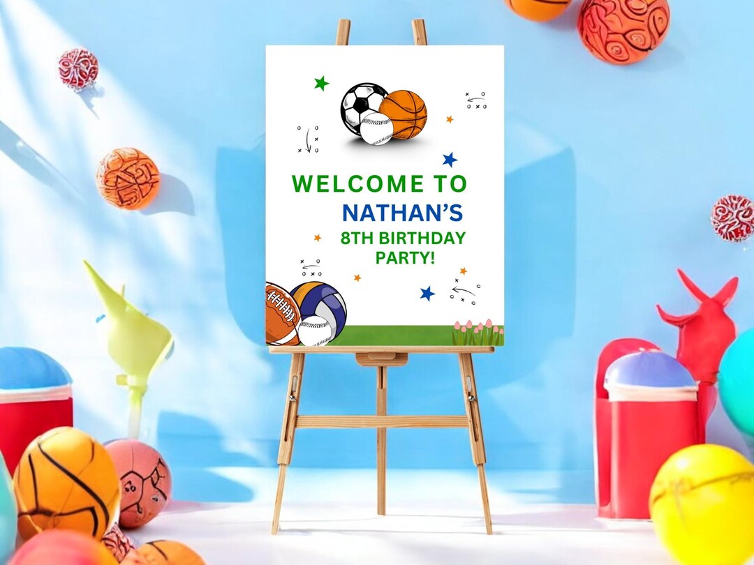 Sports Poster Theme Birthday Decor Editable Canva Template, Welcome ...