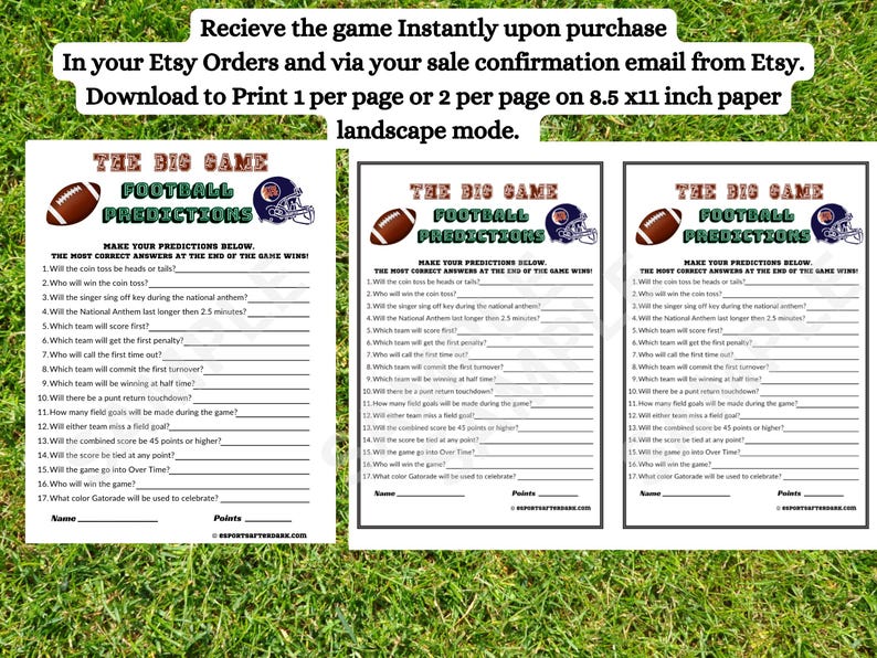 Big Game Super Football Party Bowl Game Trivia & Predictions: Fun Party ...