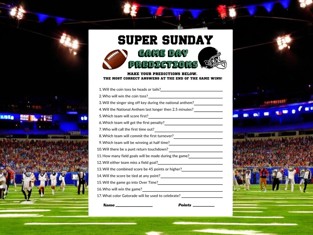 Super Football Prediction Game: Printable Football Party Activity (PDF ...