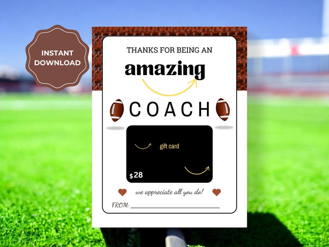 Football Coach Thank You Card: Printable Gift Card Holder (digital ...