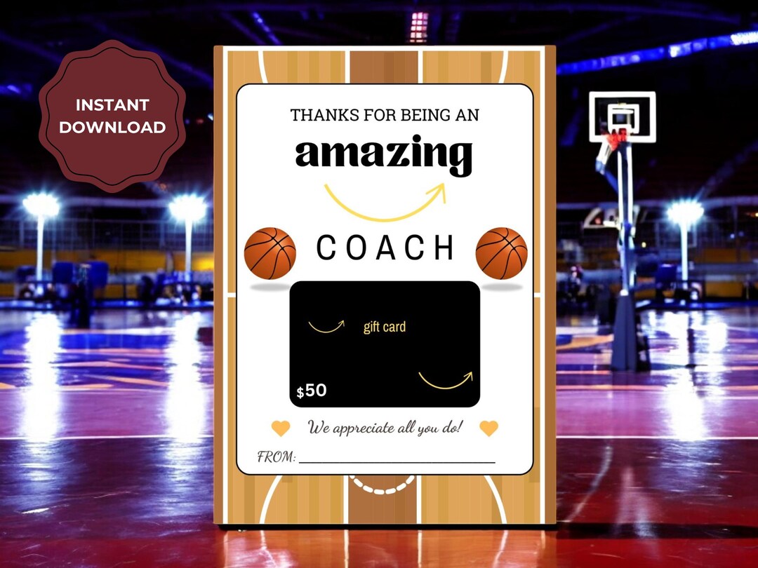 Basketball Coach Thank You Card: Gift Card Holder (printable PDF - Etsy