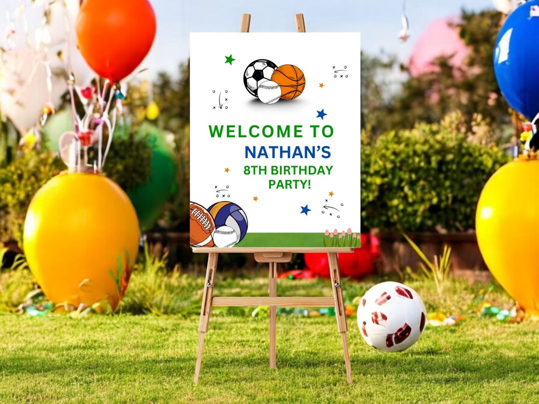 Sports Theme Birthday Welcome Sign: Printed Party Poster - Etsy