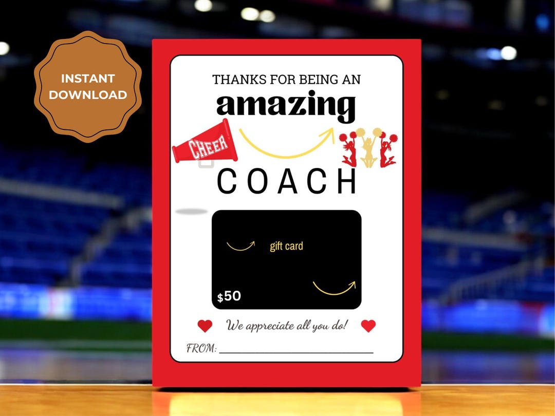 Cheerleader Coach Thank You Card: Printable Gift Card Holder (PDF ...