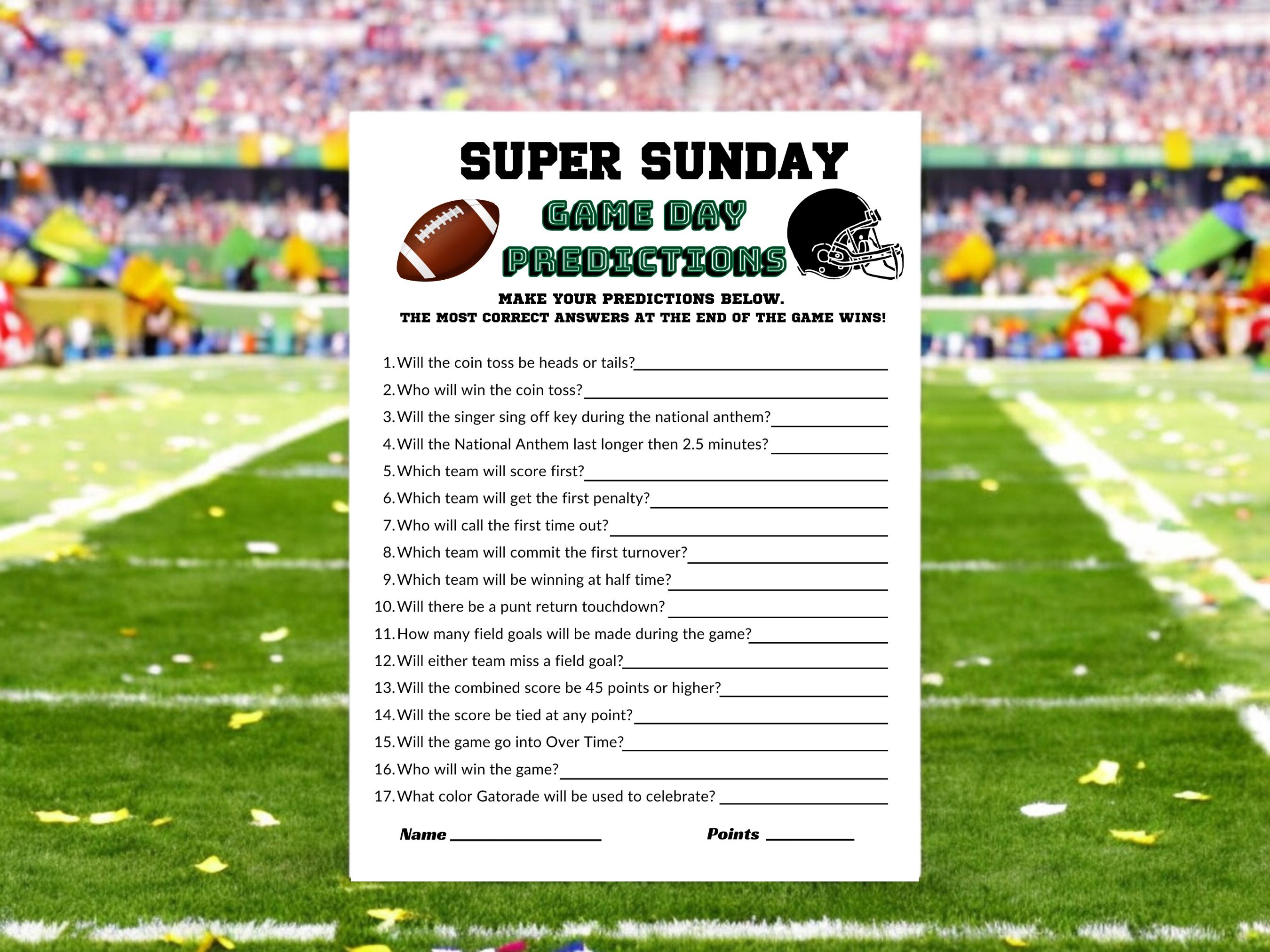 Super Sunday Bowl Party Game, Instant Download Football Game ...