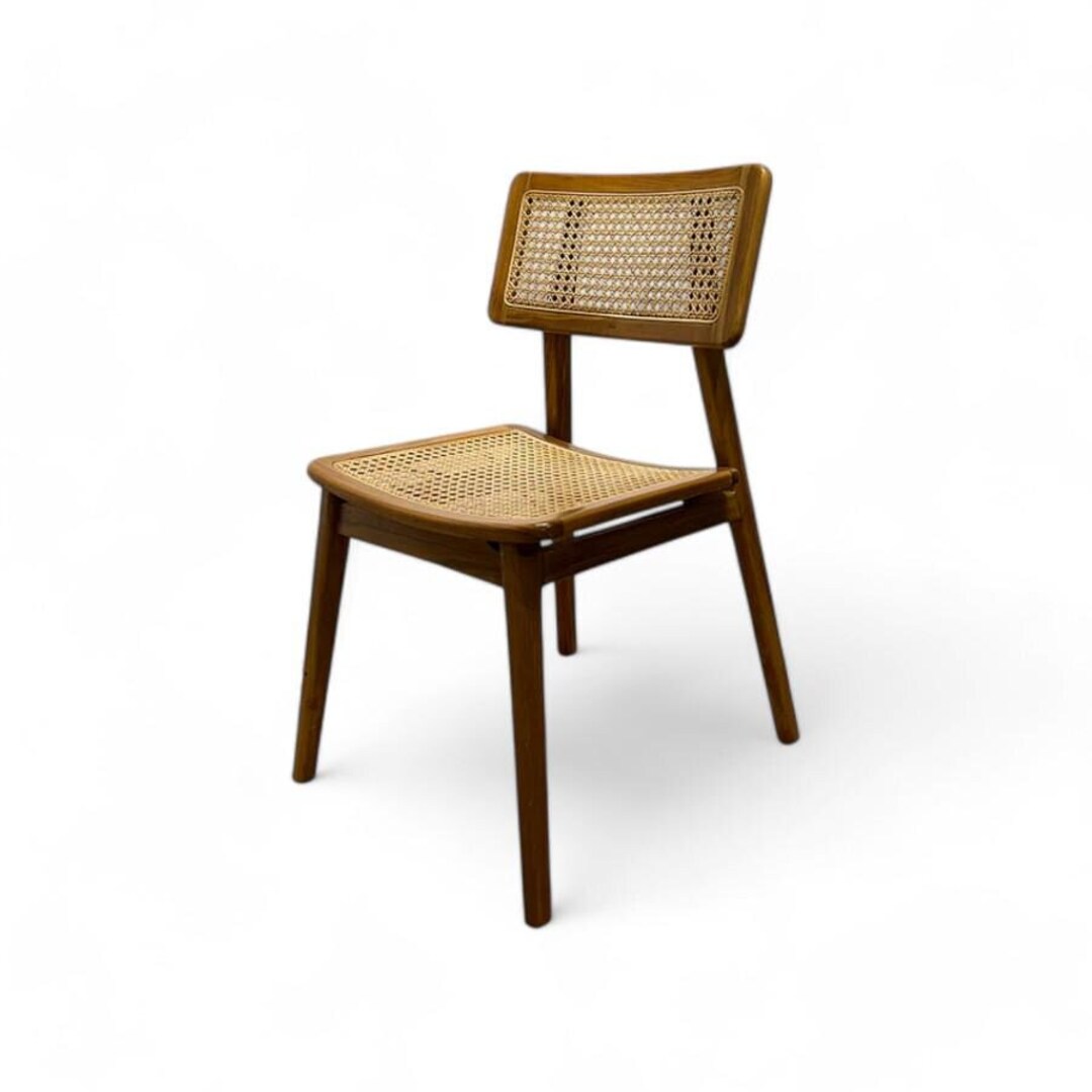 Teak Wood Rattan Dining Chair, Walnut Wood Rattan Chair, Stylish Accent ...