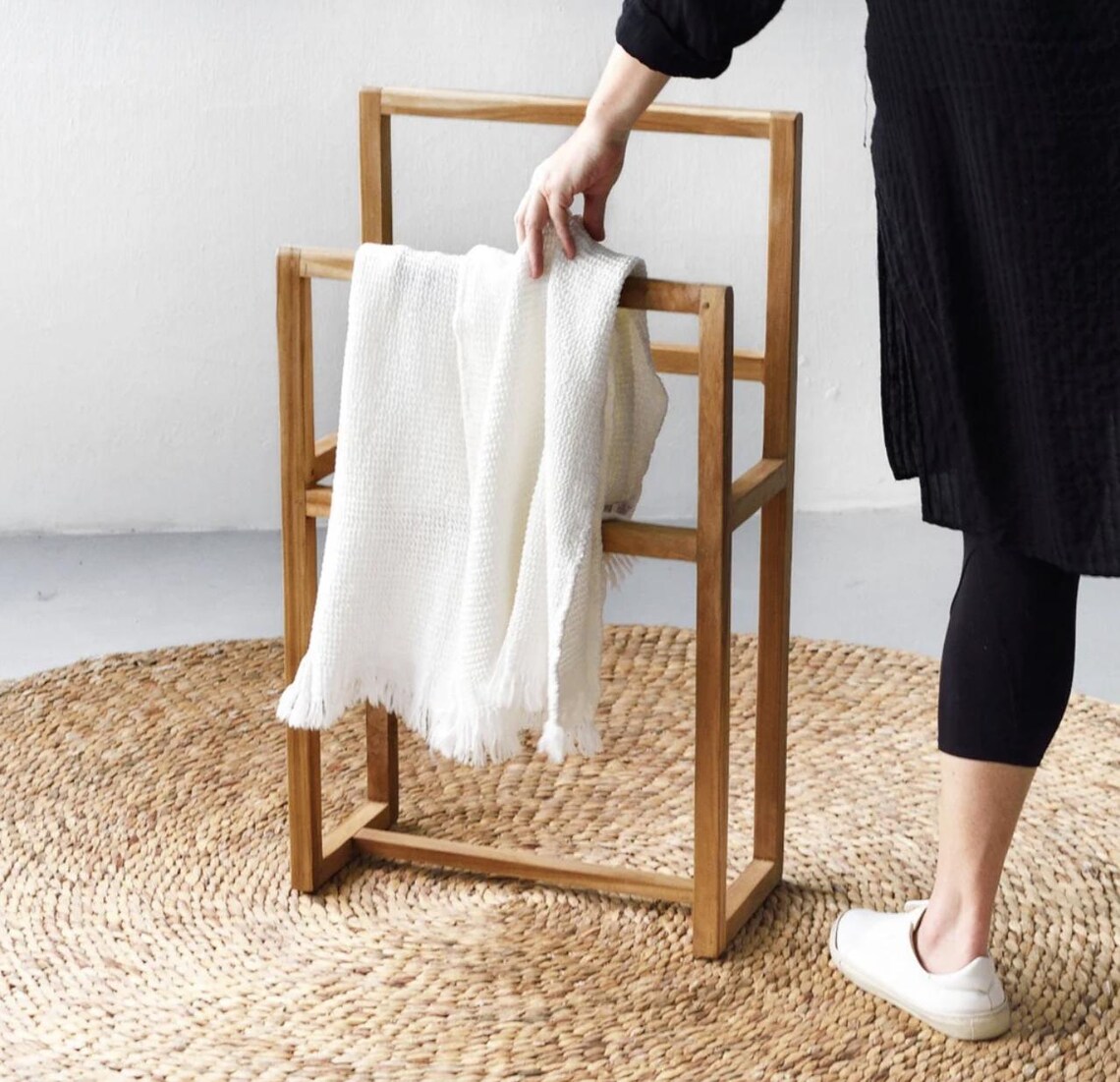 Teak Wood Towel Rack - Etsy