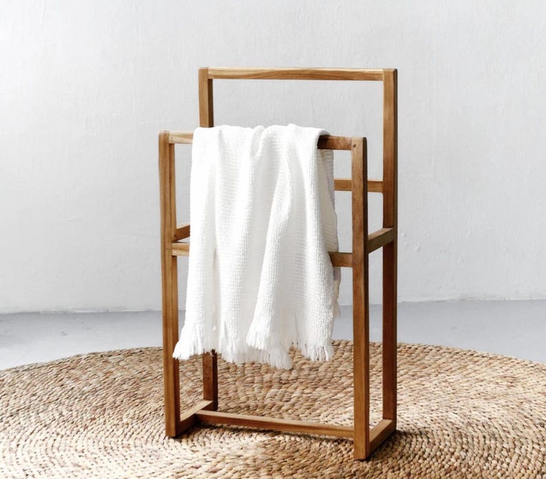Teak Wood Towel Rack - Etsy